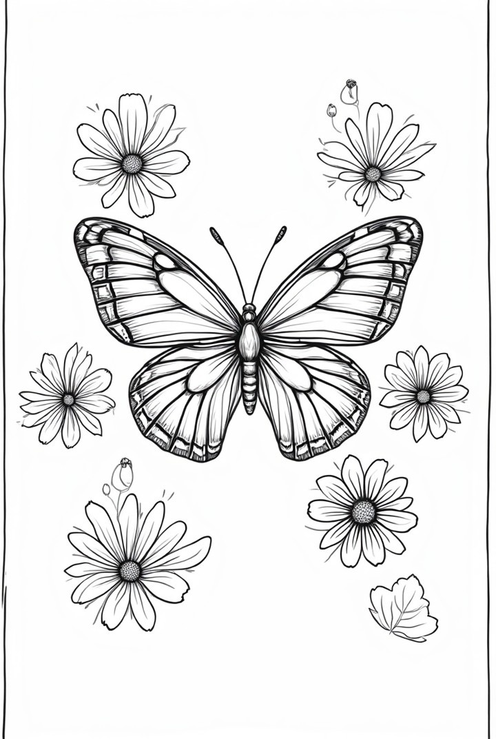 Malvorlage Schmetterling zwischen den Blumen - Kostenlose Ausmalbilder ...